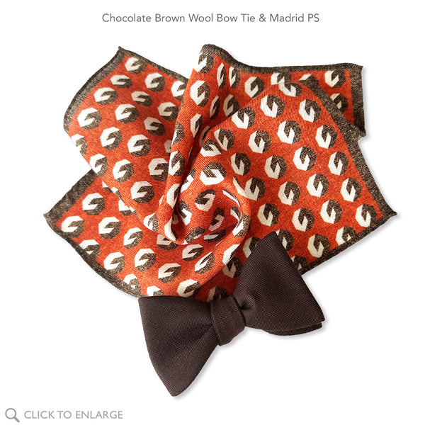 Madrid Wool Pocket Square + Chocolate Brown Wool Bow Tie Set