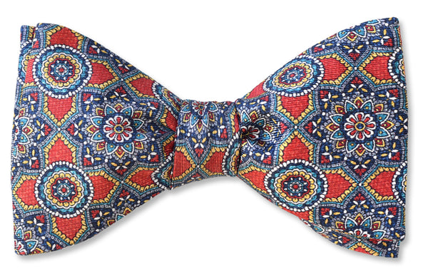 Red Spanish Tile Design Bow Tie In Italian Silk Twill