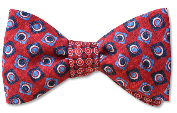 Fun Reversible Pattern Red Cotton Bow Tie Circles Geometric